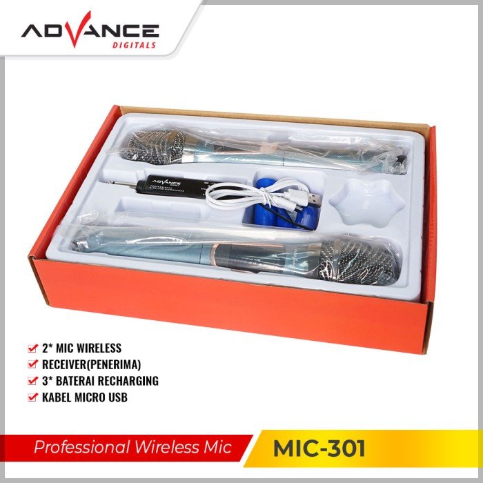 Advance MIC-301 / MIC301 Double Digital Mic Wireless Microphone Metalic ...