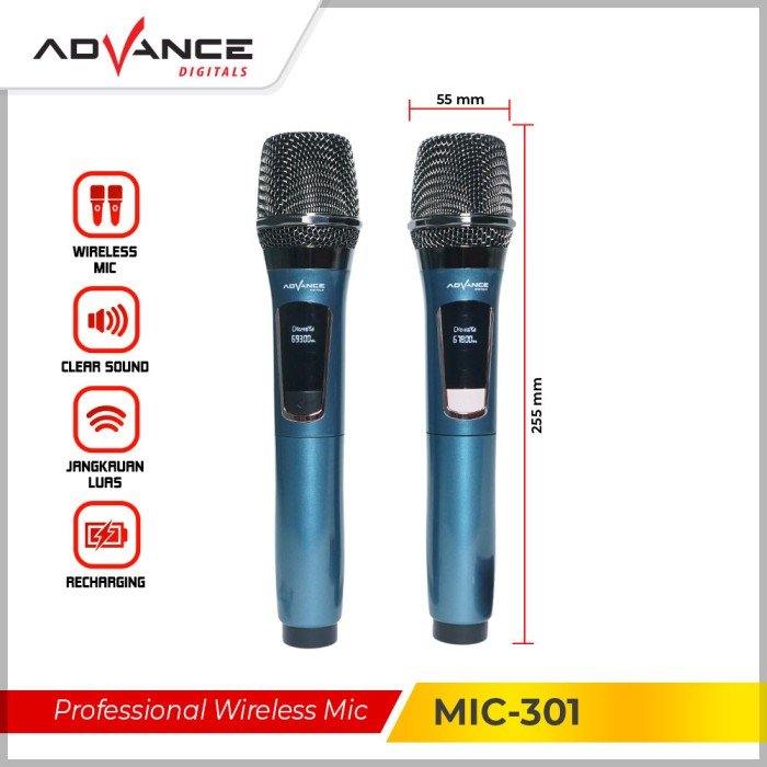 Advance MIC-301 / MIC301 Double Digital Mic Wireless Microphone Metalic ...