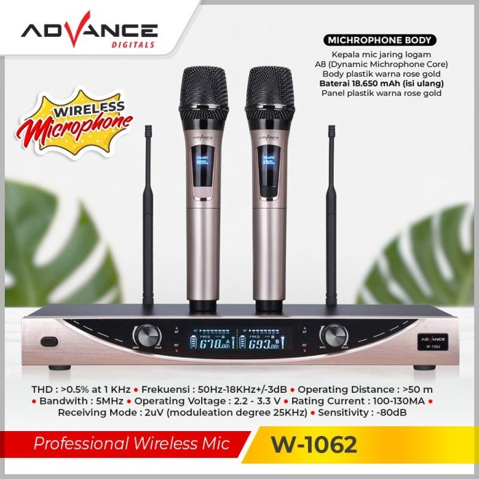 ADVANCE W1062 Dual Mic Wireless Profesional Microphone + amplifier ...
