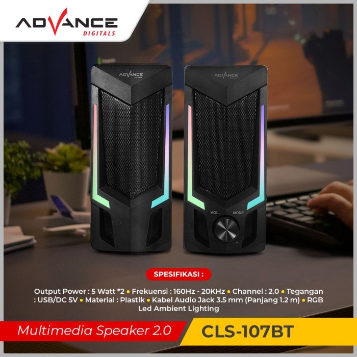 Gaming Speaker Advance CLS-107BT RGB Bluetooth Portable - Advance Digitals
